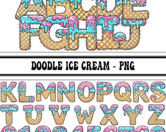 Ice-cream Drip Doodle PNG Alphabet, Pink & Blue Drippy Doodle Letters ...