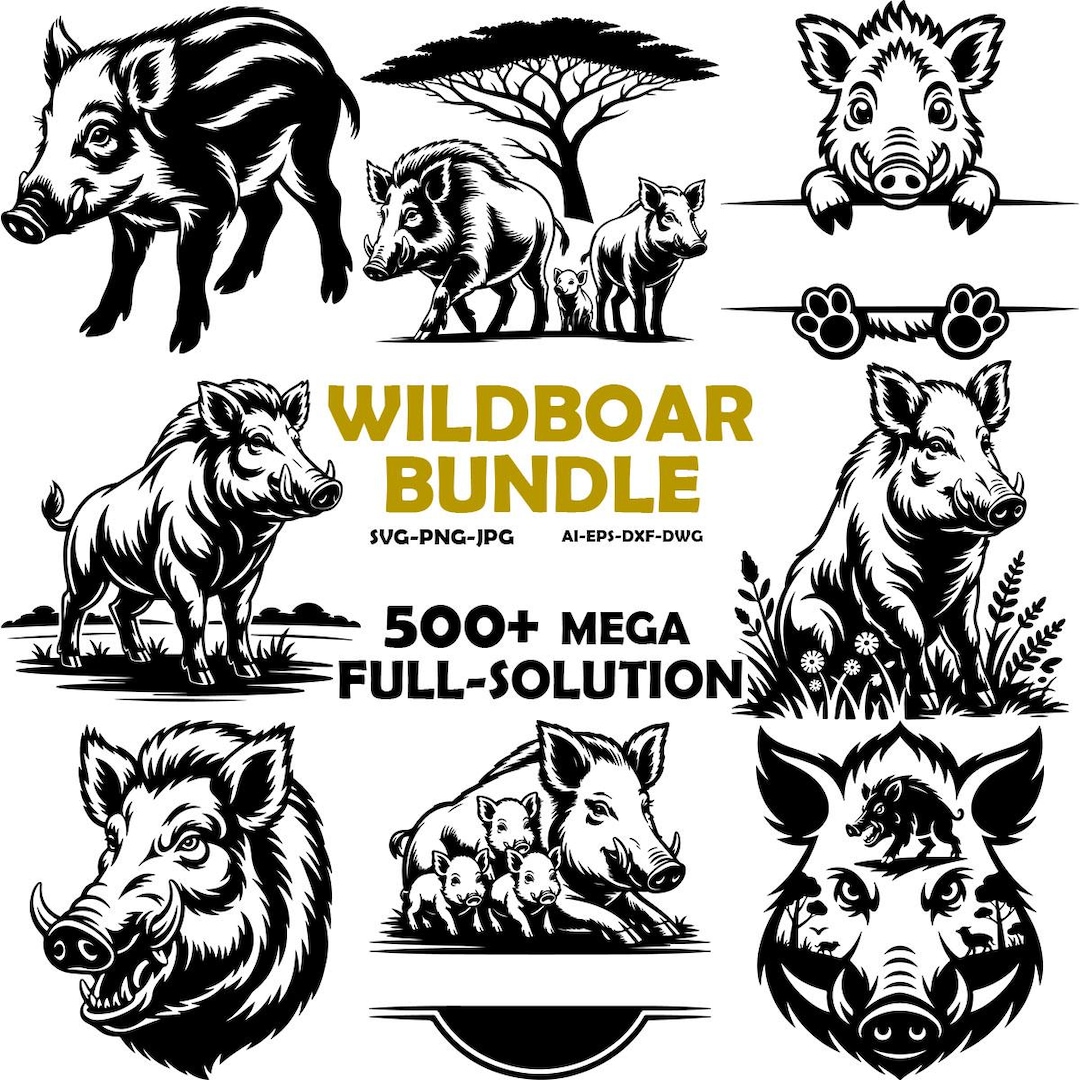 Vintage Wild Boar Vector Illustration Bundle (digital Download) - Etsy