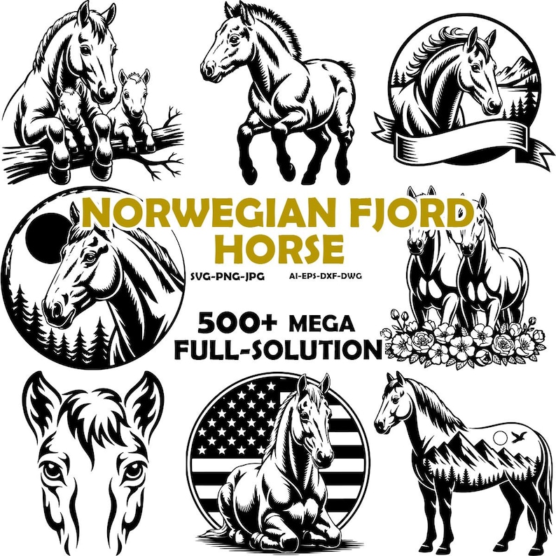 Norwegian Fjord Horse SVG, Wildlife Scene Vector Clipart (digital ...