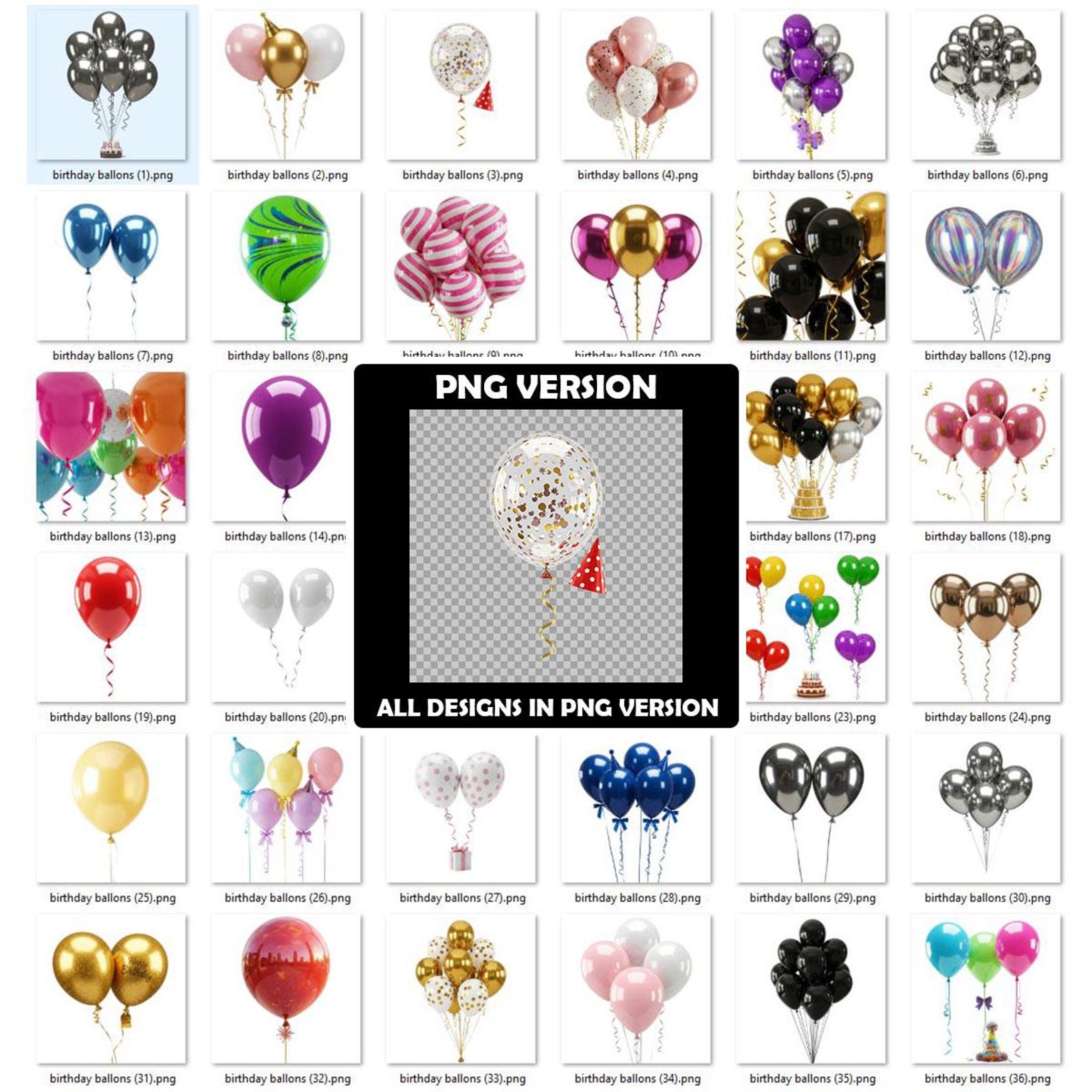 Birthday Balloon Clipart, Party Balloon PNG Bundle, Birthday Decor ...