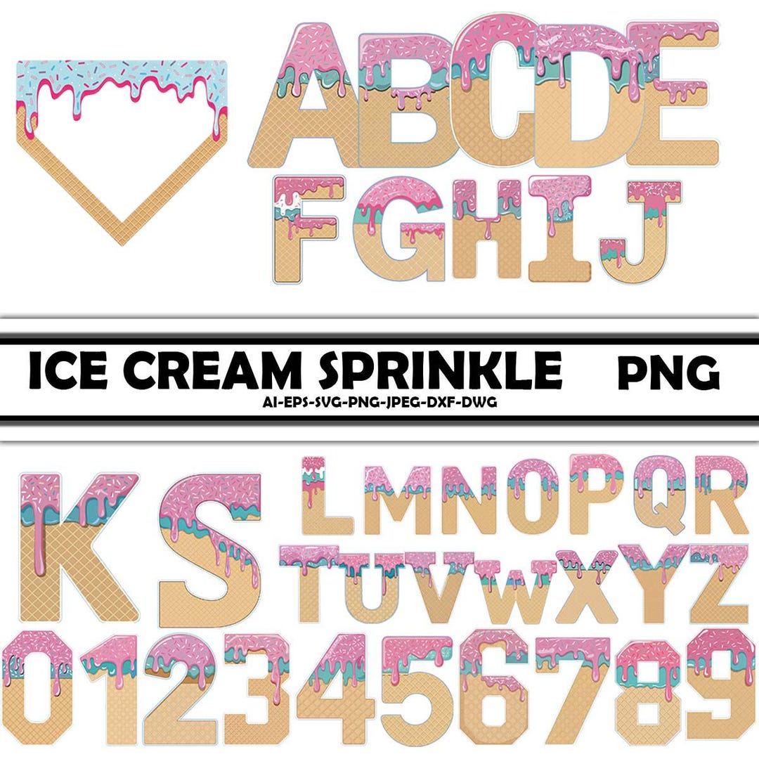 Sprinkle Drip Home Plate and Numbers PNG Bundle Clipart, Pink & Blue ...