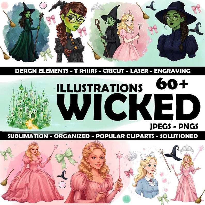 Wicked Water Color Png Clipart, Elphaba PNG, Glinda, Witches, Emerald ...