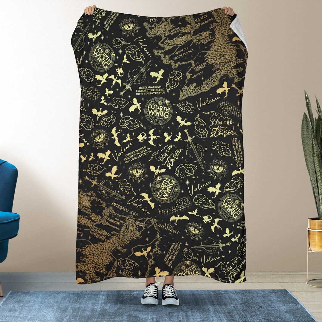 Fourth Wing Blanket | Fantasy Dragon Map Throw Blanket | Cozy Fleece ...