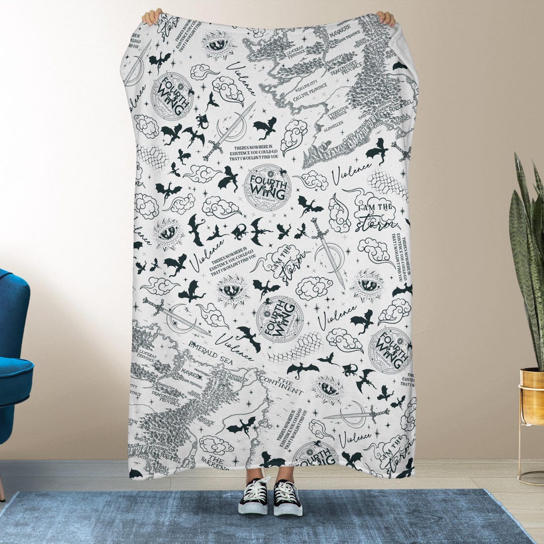 Fourth Wing Fleece Blanket | Dragon Map Blanket | Fantasy Bookish Throw ...