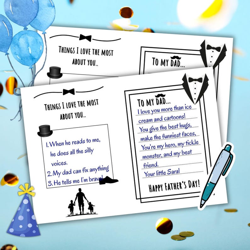 Father’s Day Fill-in-the-blank Card for Kids - DIY Printable Keepsake ...