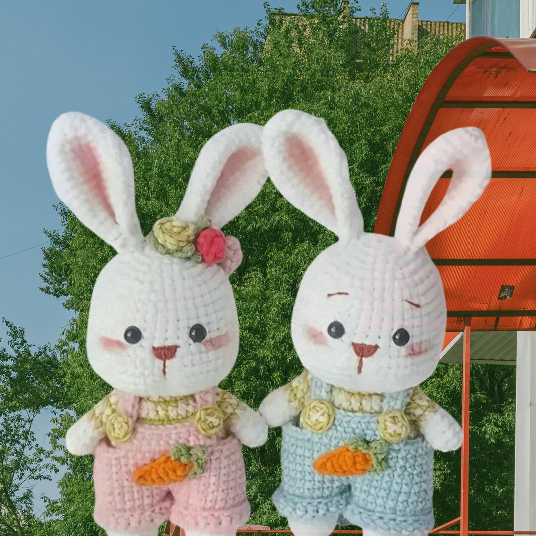 Organic Yarn Amigurumi Twin Rabbits: Handmade Crochet Dolls for Baby ...