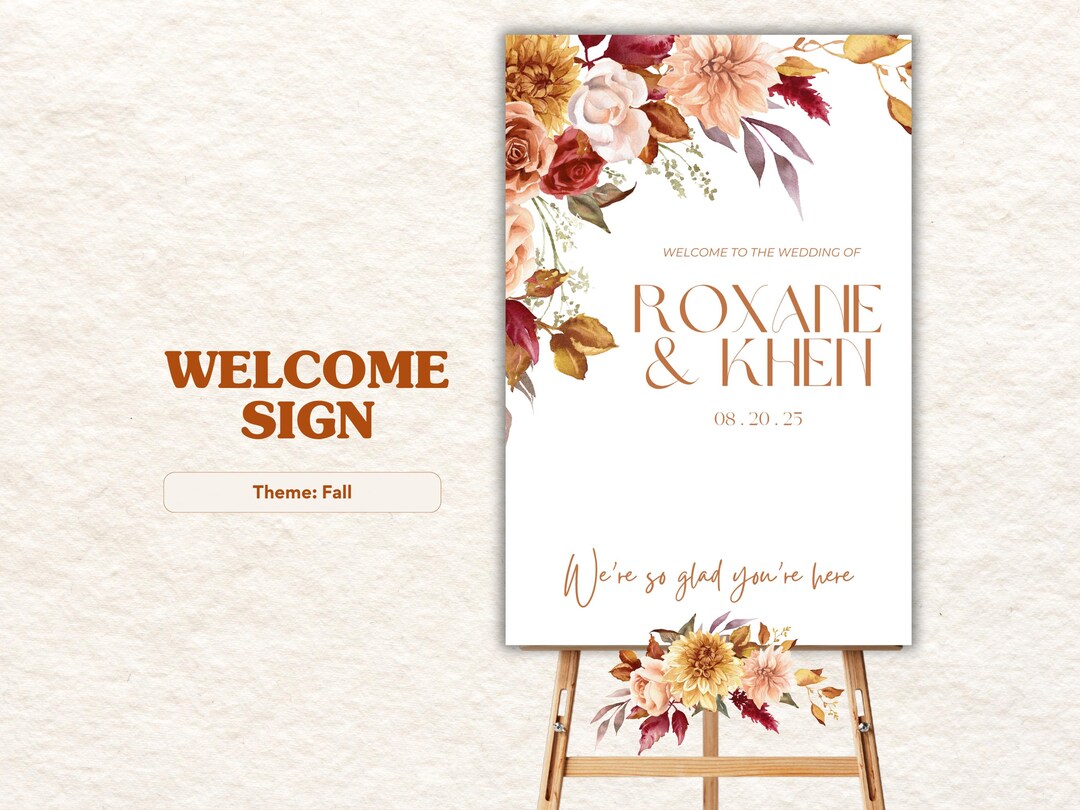 Floral Fall Wedding Welcome Sign Editable Template Fall Editable ...