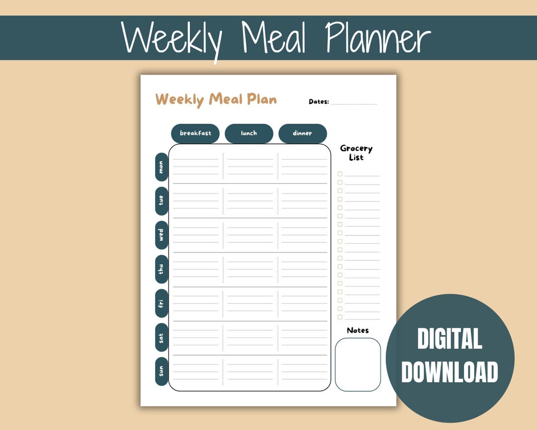 Printable Weekly Meal Planner, 7 Day Menu Planner, Meal Prep Planner ...