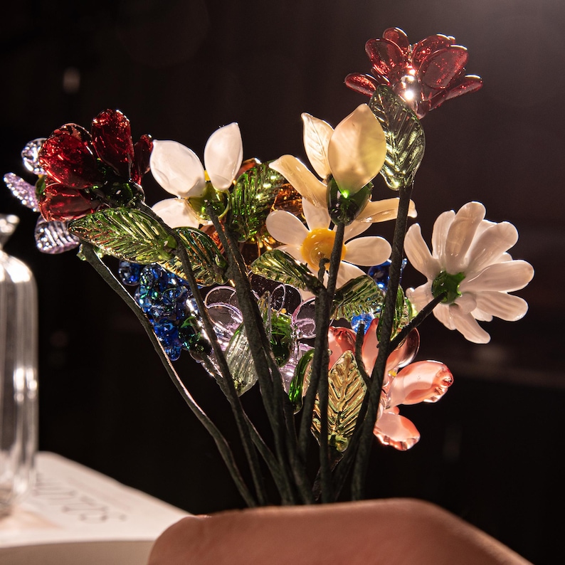 Glass Birth Flowers With Stem, Glass Flower-poppy, Carnation, Rose ...