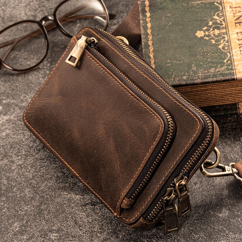 Personalized Leather Chest Bag,crazy Horse Belt Pouch,retro Crossbody ...
