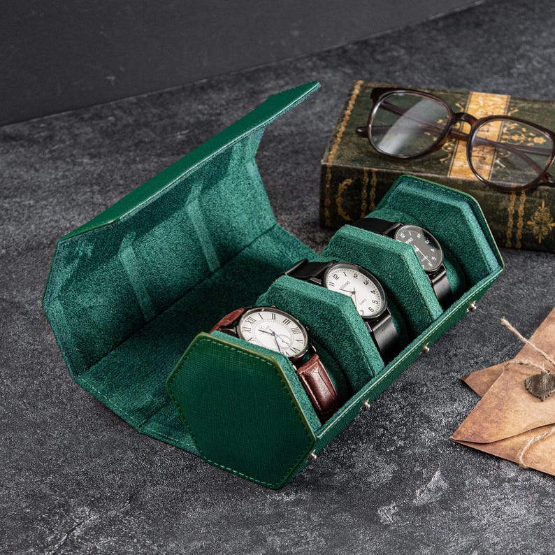 Crazy Horse Leather Hexagon Watch Box, Handcrafted Genuine Leather ...