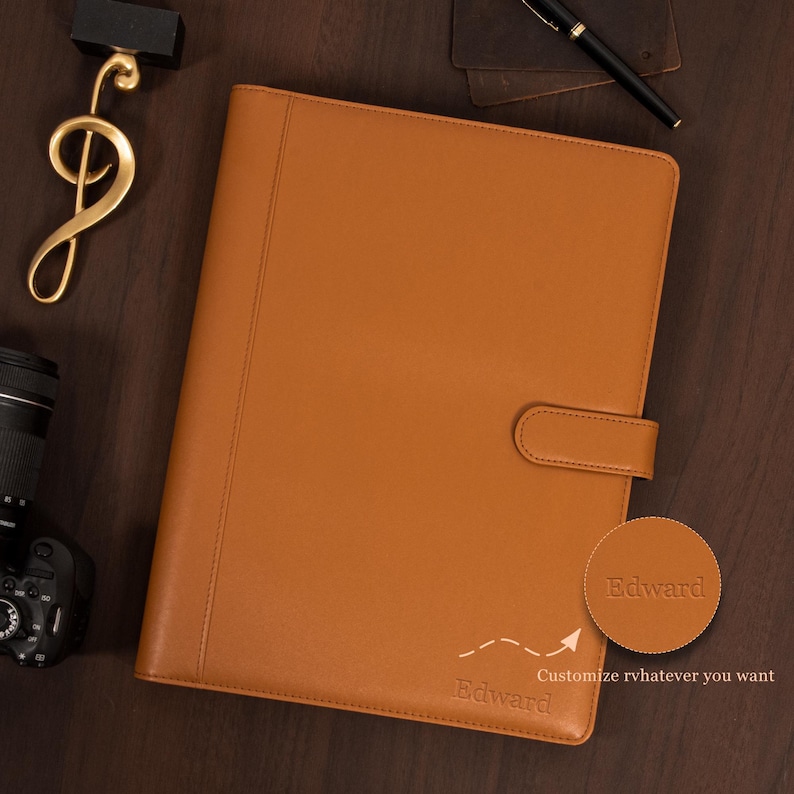 Personalized Brown PU Leather Portfolio, Custom Padfolio Men, A4 ...
