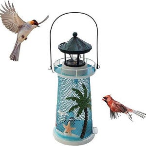 Solar Lighthouse Bird Feeder With Rotating LED Beacon | Nautical Garden Decor Gift - Etsy