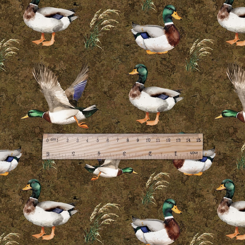 Mallard Duck Fabric, Green Duck Fabric, 100% Cotton/faux Leather, Sold ...
