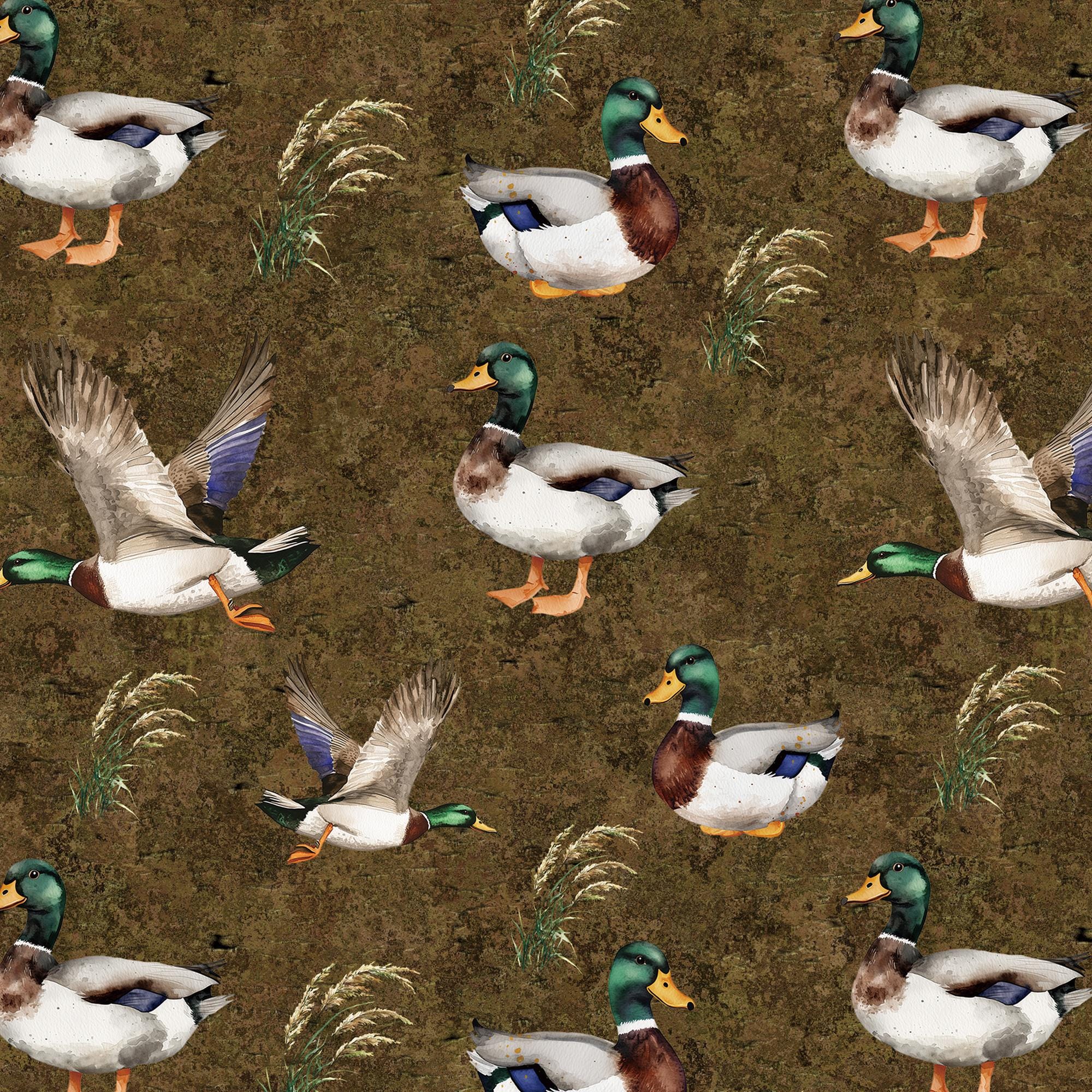 Mallard Duck Fabric, Green Duck Fabric, 100% Cotton, Sold by the 1/2 ...