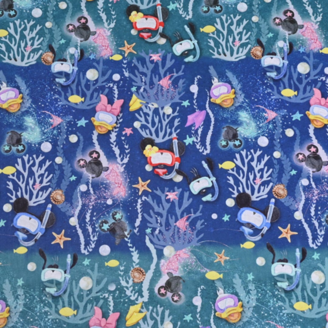 Disney Mickey Mouse Underwater Fabric, 100% Cotton Fabric, Sold by the ...