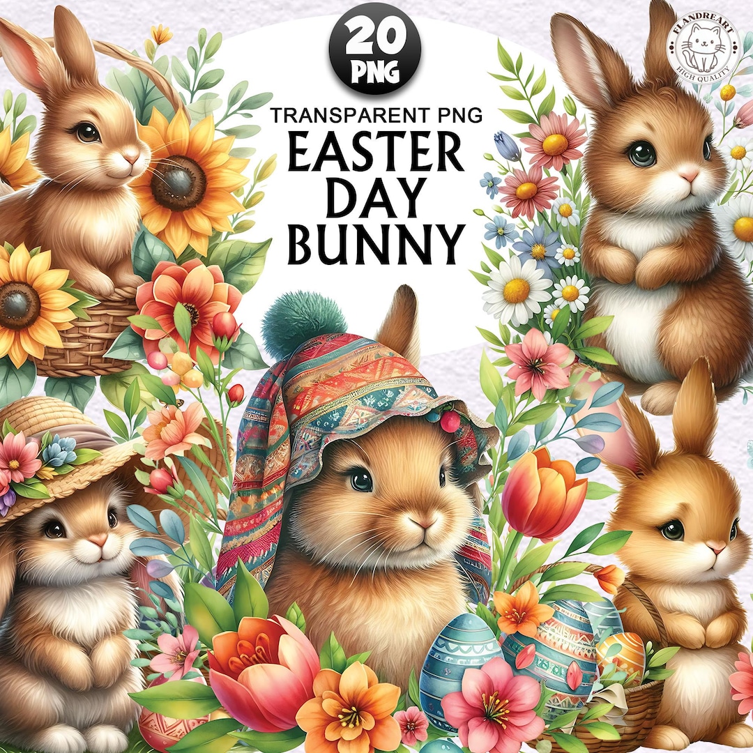 20+ Watercolor Easter Bunny Bundle Clipart PNG, Happy Easter Bunny PNG ...