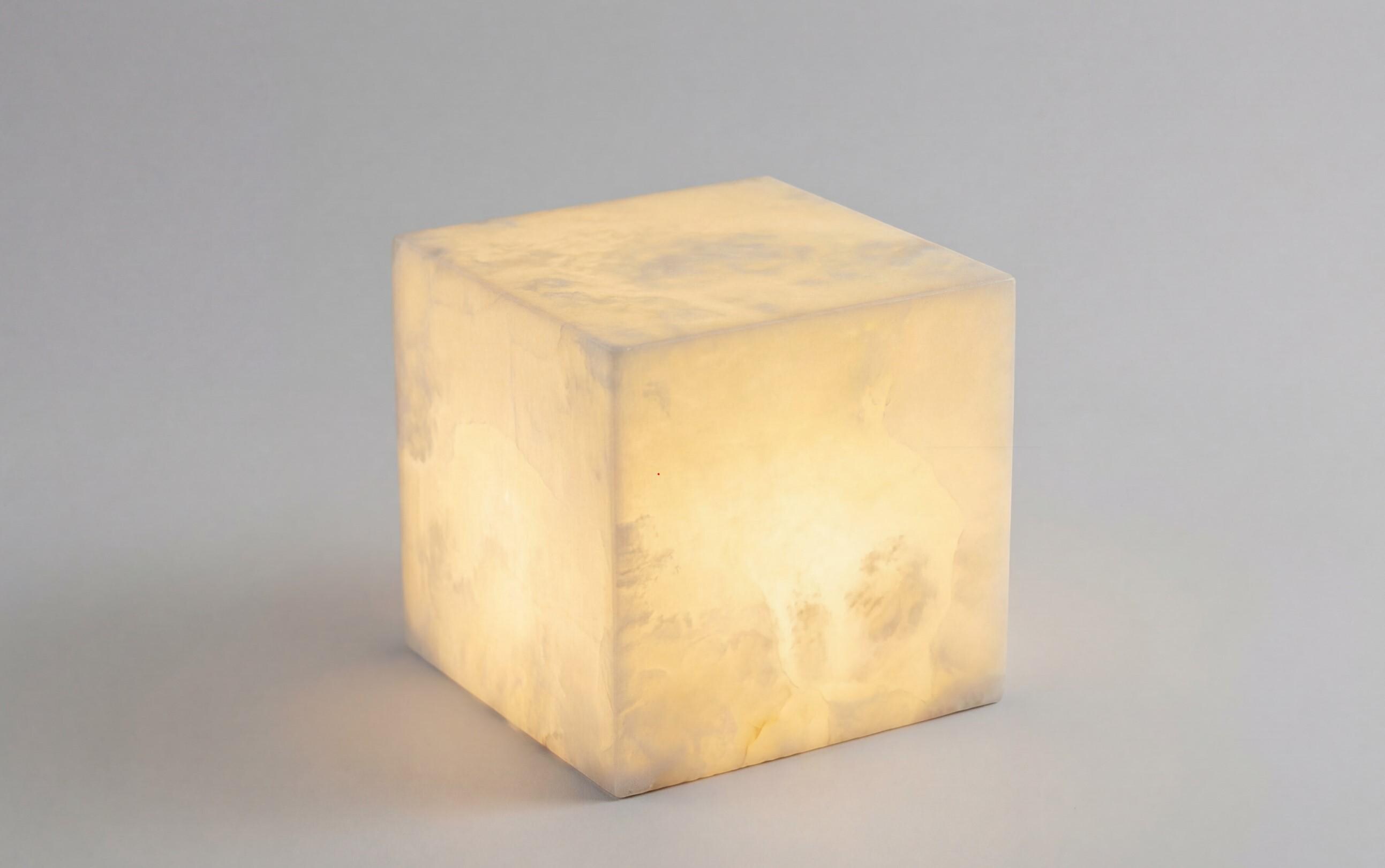 Handmade Marble Cube Table Lamp, Natural Stone Bedside Light, Modern ...