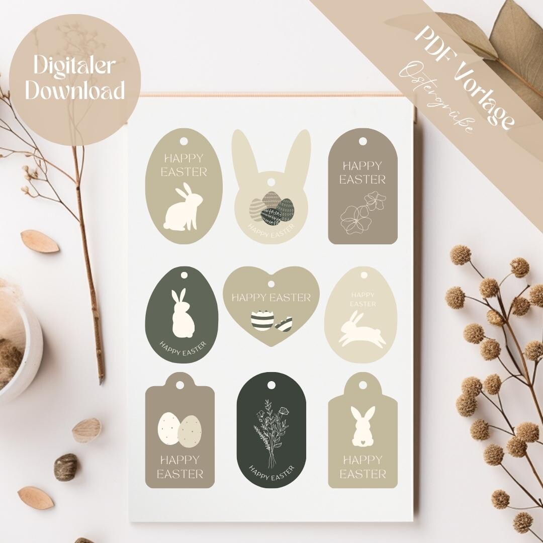 Happy Easter - Tags PDF Template for Downloading, Printable Gifts ...
