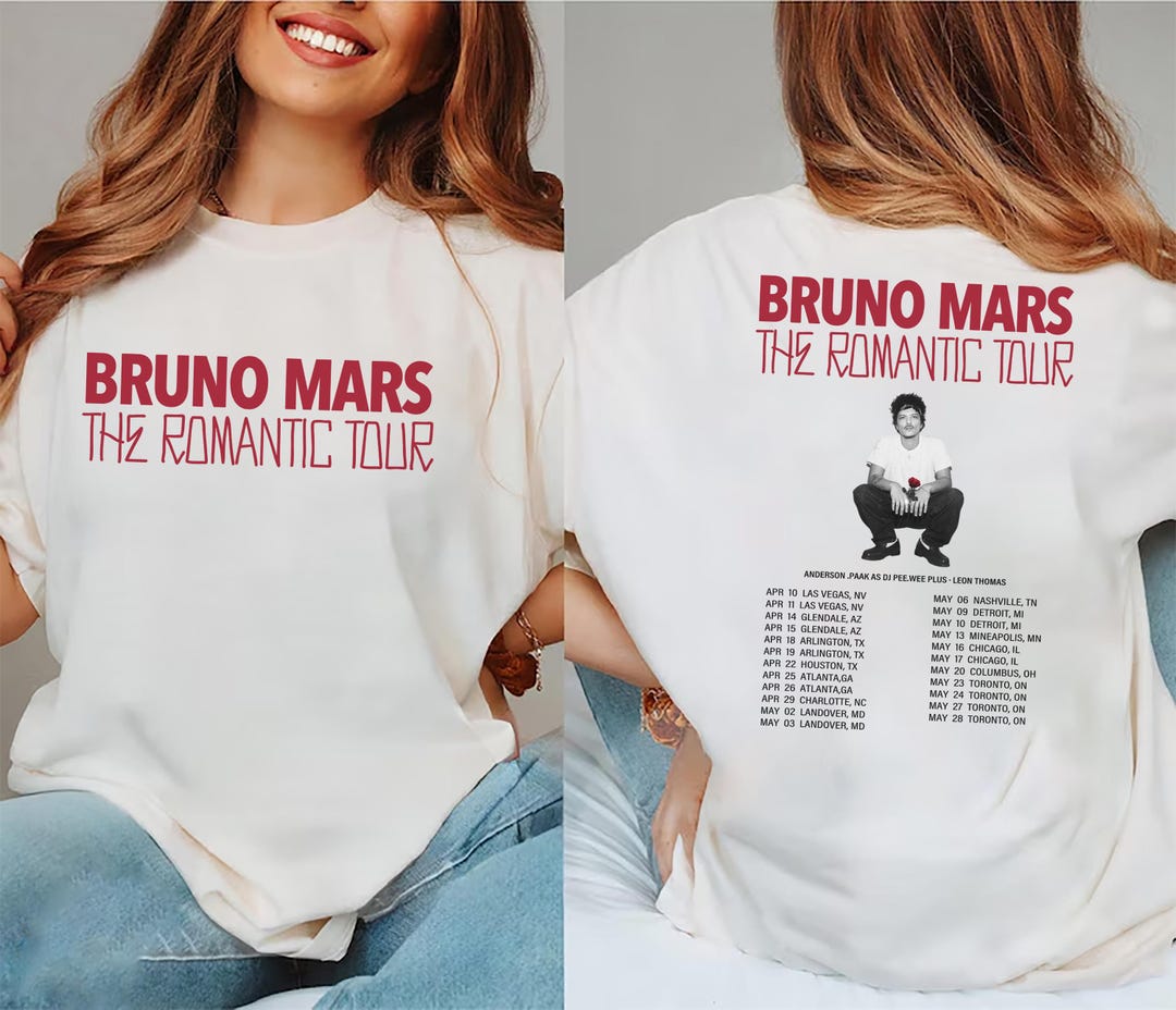 2 Sided Bruno Mars the Romantic Tour 2026 Shirt, Vintage Concert Tour ...