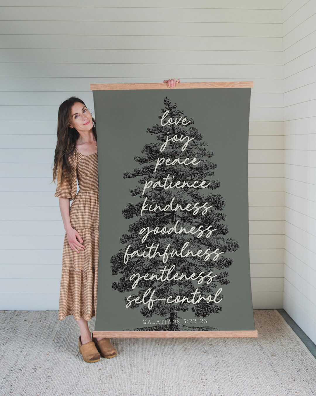 Fruit of the Spirit Christmas Tapestry | Christian Scripture Pine Tree ...