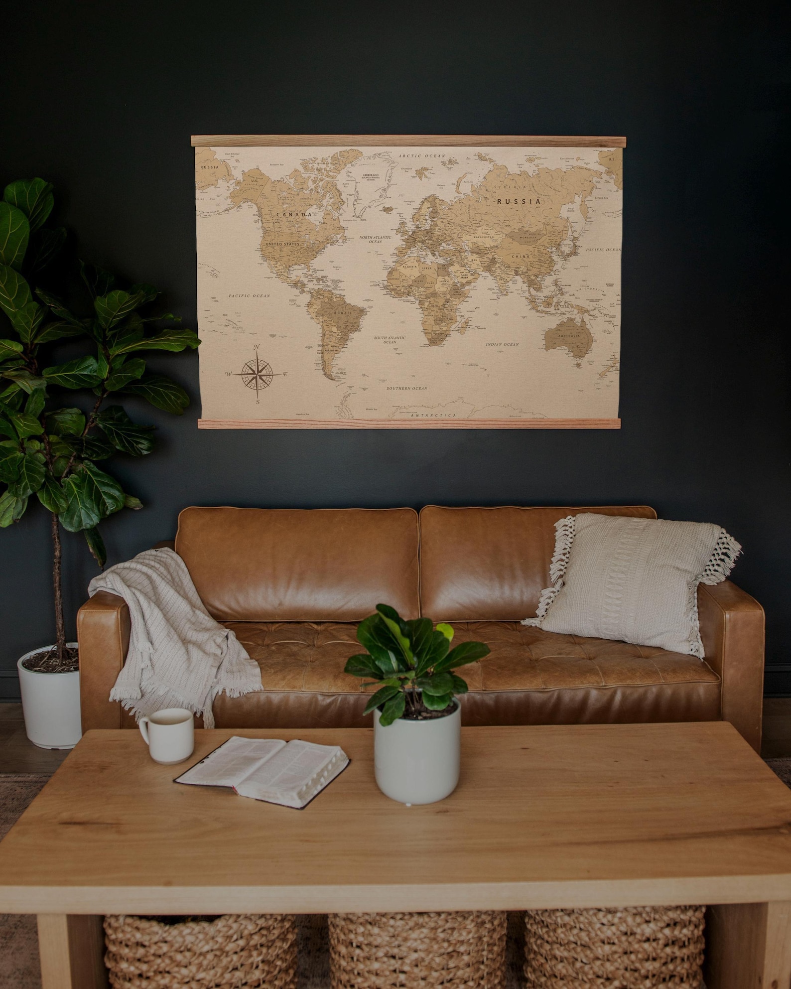 Neutral World Map Canvas Tapestry Wall Hanging Educational Decor ...