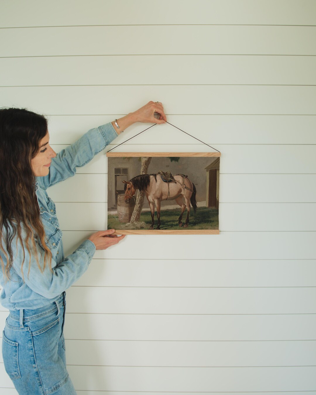 Saddled Horse Barn Tapestry | Large Western Canvas Wall Art | Vintage ...