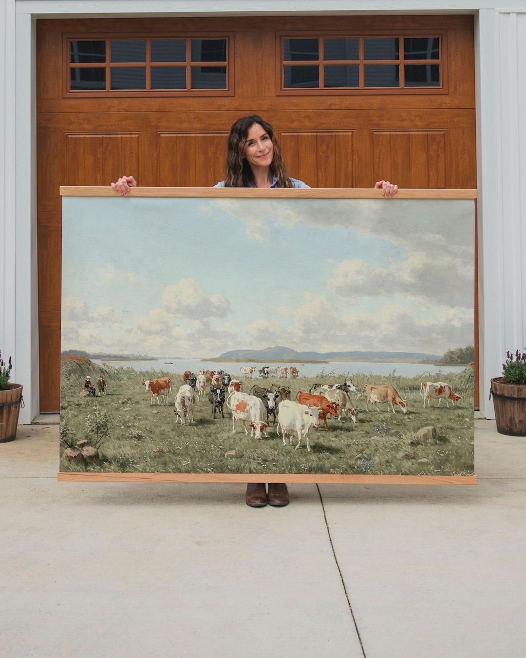 Extra Large Cow Pasture Wall Art Tapestry | Vintage Landscape Print ...