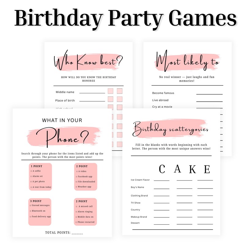 Printable Birthday Games Bundle, Birthday Party Games for Adult, Bday ...