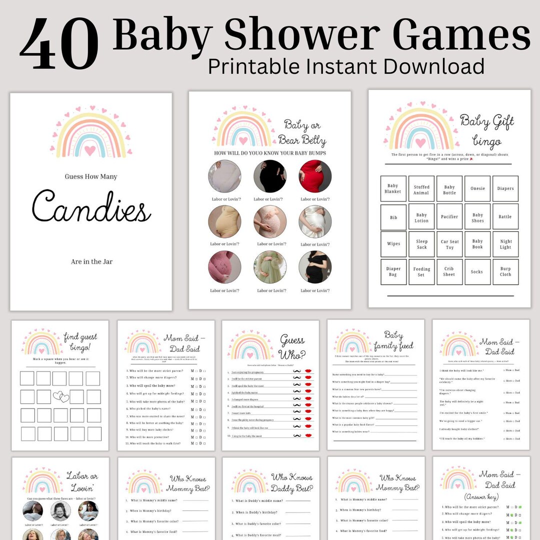 Rainbow Baby Shower Games Bundle, Editable Baby Shower Games, Boho ...