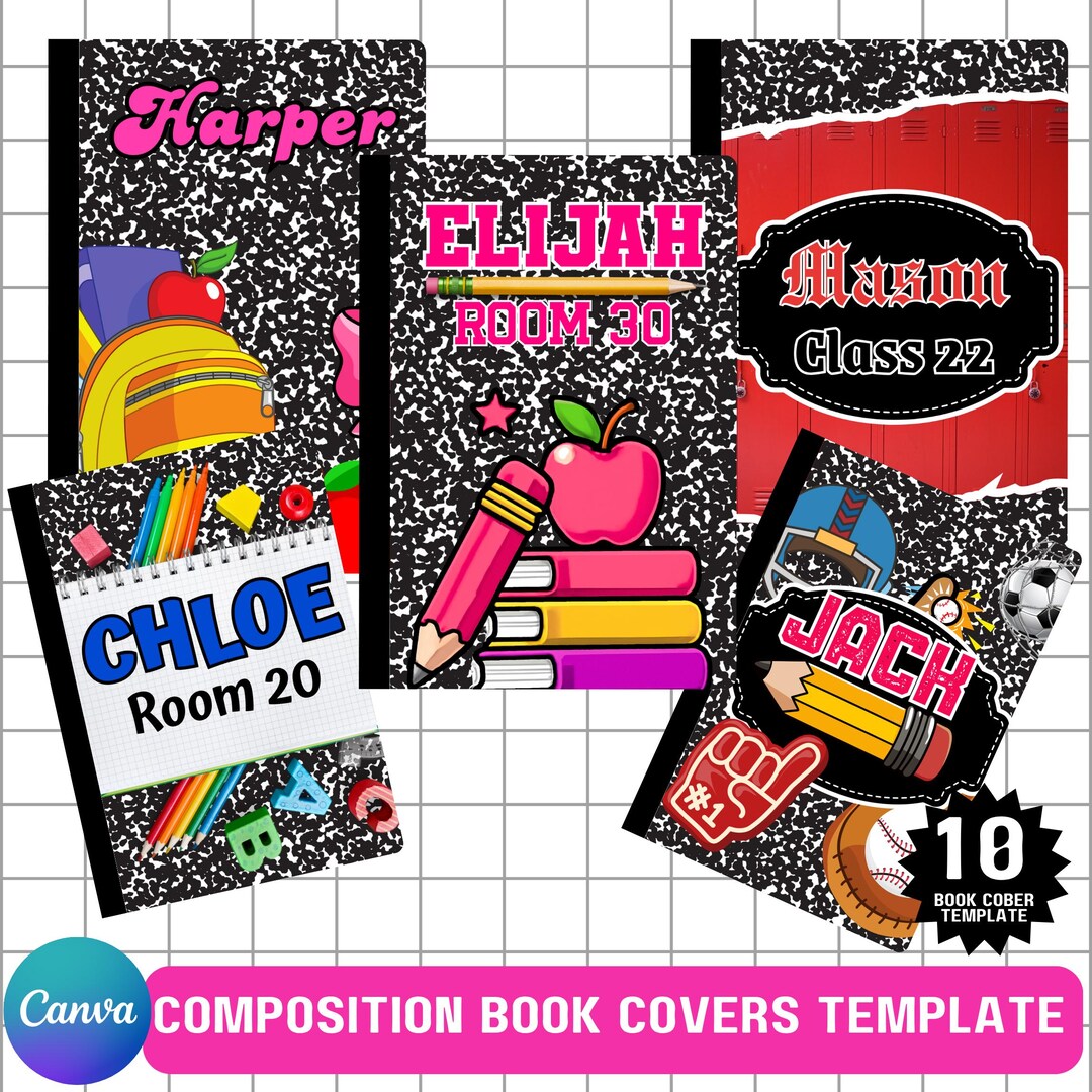 Editable Composition Notebook Cover Template Bundle, Back to School ...
