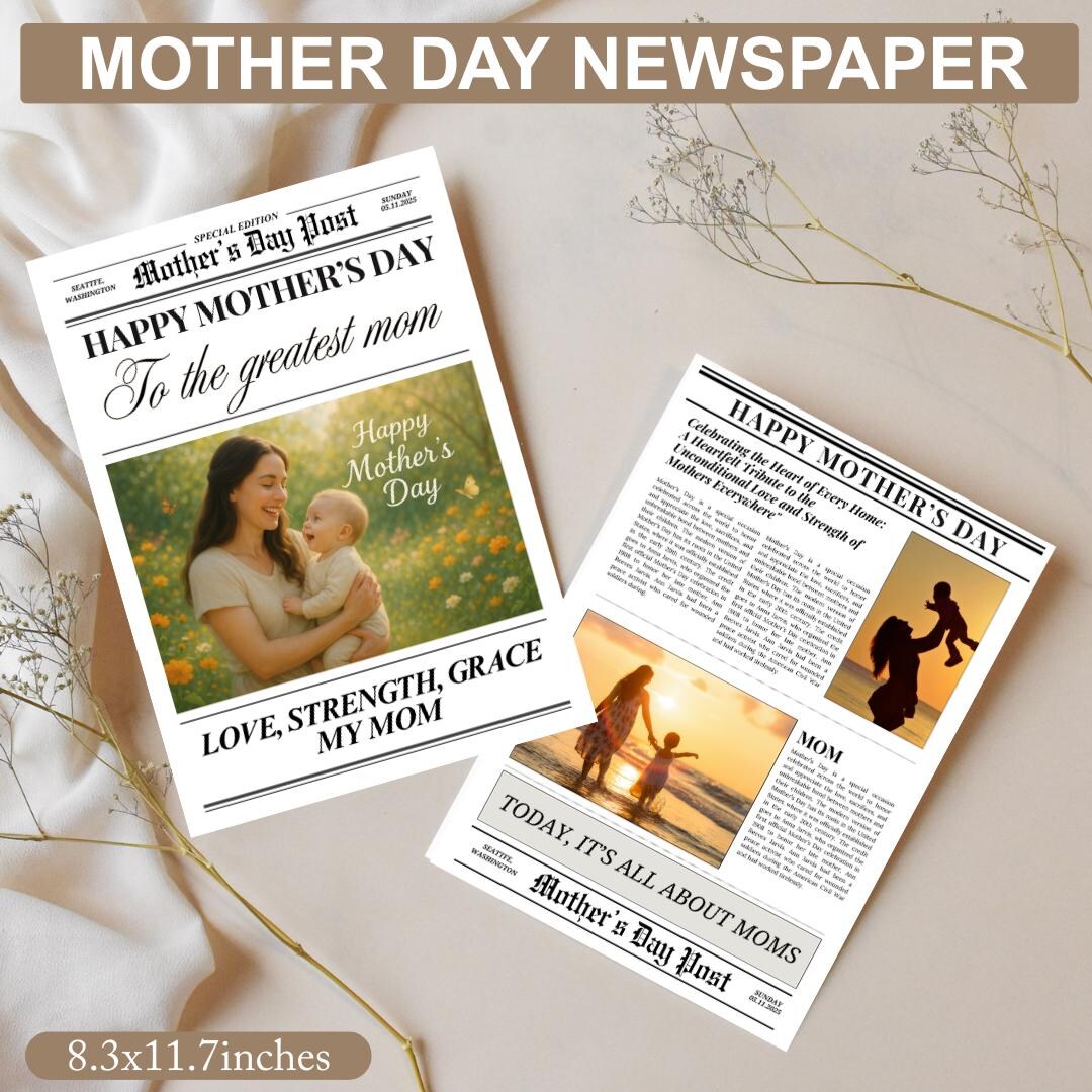 Editable Mothers Day Newspaper, Canva Editable Template, Personalized ...