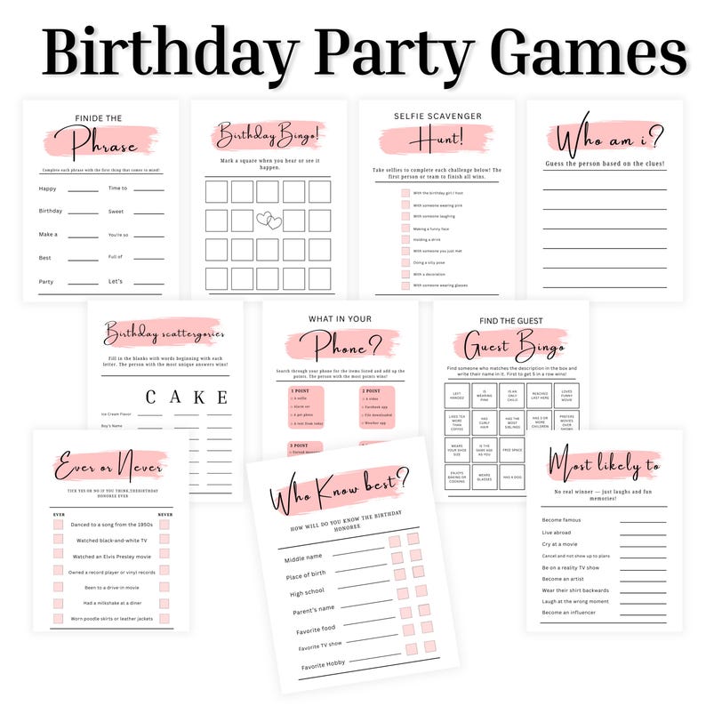 Printable Birthday Games Bundle, Birthday Party Games for Adult, Bday ...
