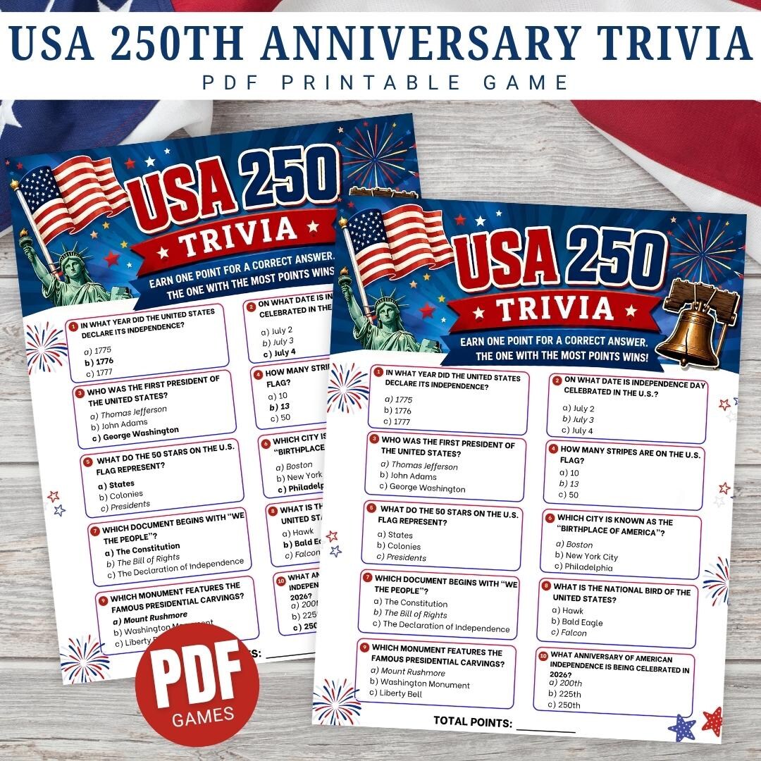 USA 250th Anniversary Trivia Game | Patriotic Trivia Questions ...