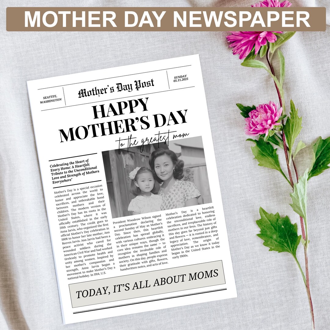 Mother Day Newspaper Canva Editable Template, Mum Gift Personalization ...