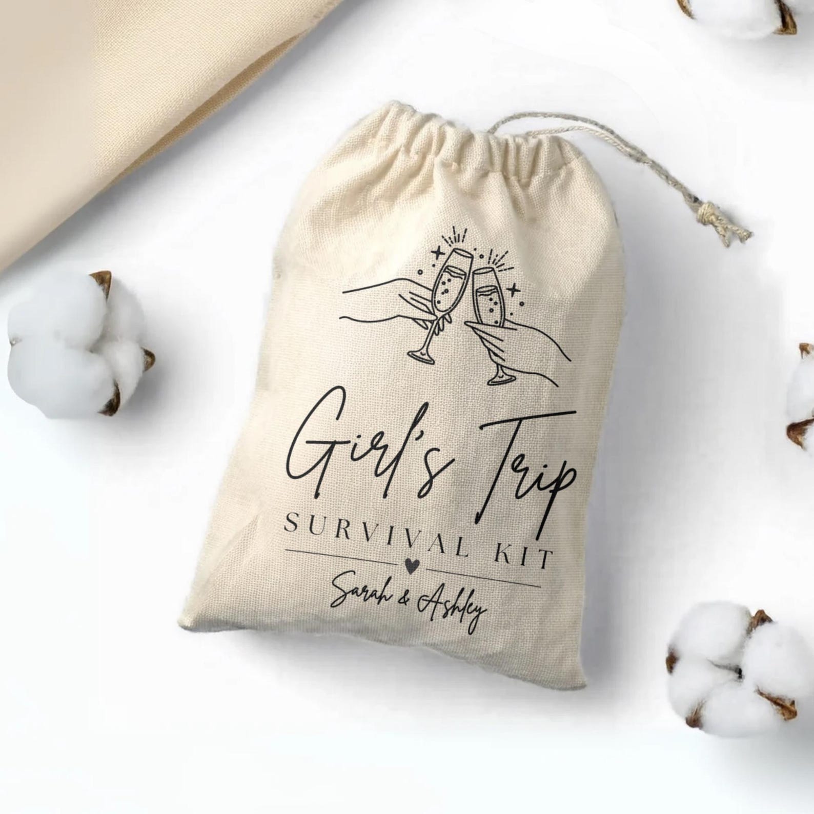 Girls Weekend Party Favor Bag – Customizable Cotton Drawstring Pouch ...