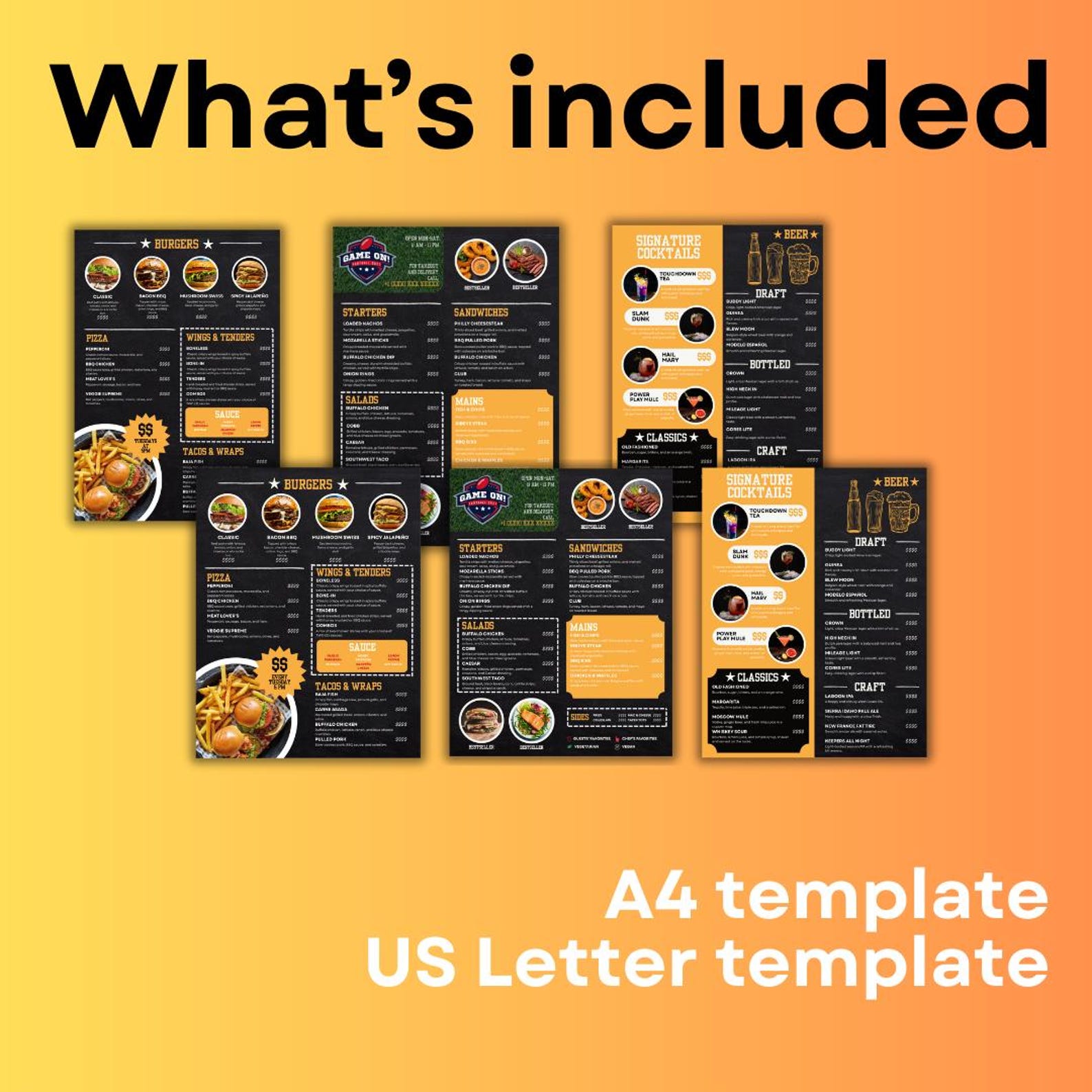 Sports Bar Menu Template Canva Editable, Printable Restaurant Menu ...