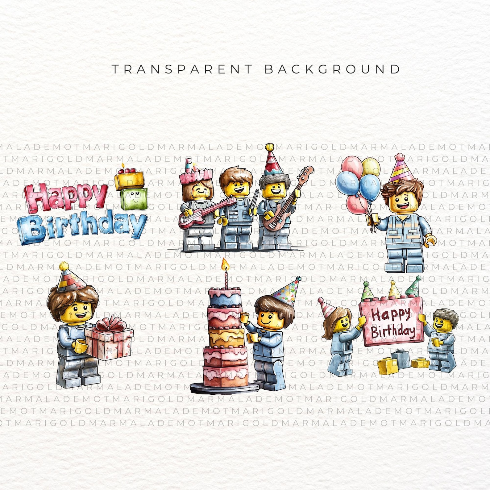 Building Block Party Clipart | Cute Watercolor Lego Inspired Kids ...