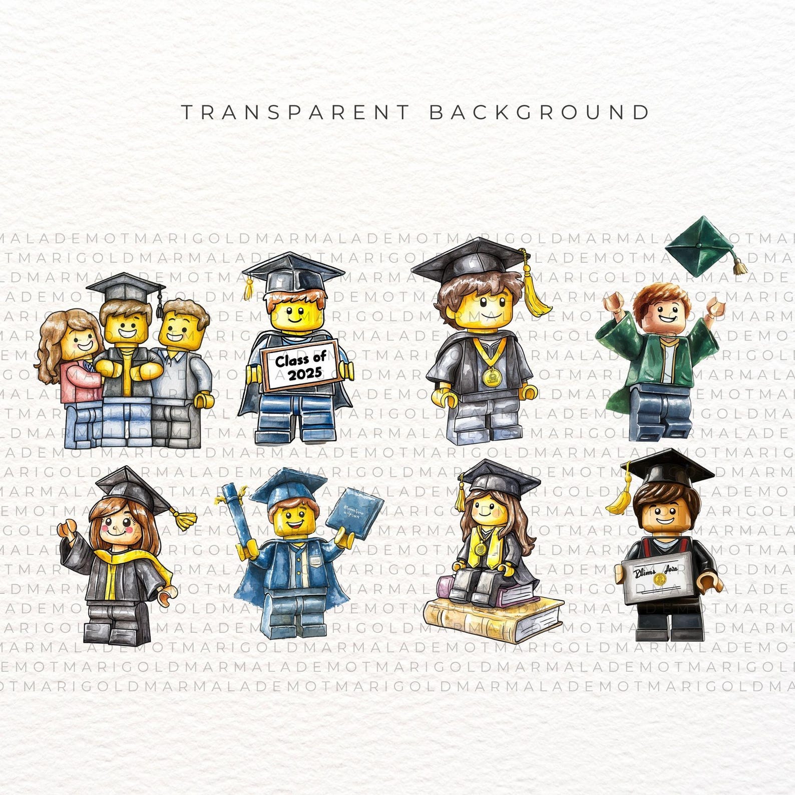 Building Block Graduation Clipart | Cute Watercolor Lego Inspired Kids ...