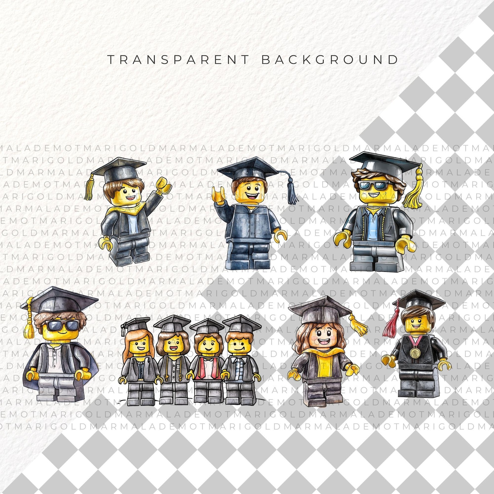 Building Block Graduation Clipart | Cute Watercolor Lego Inspired Kids ...