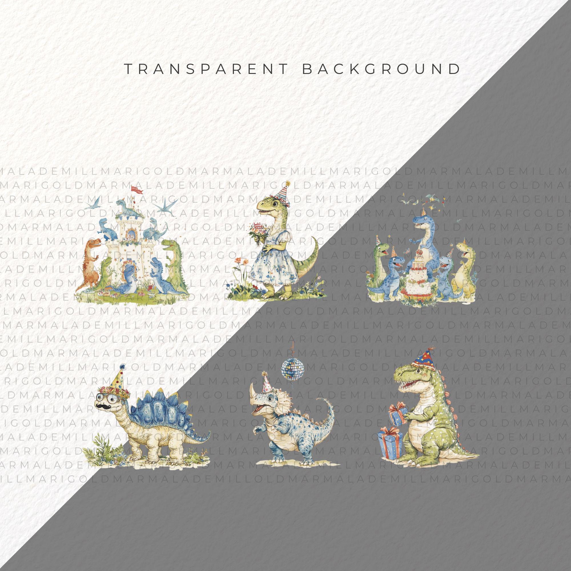 Dinosaur Birthday Party Clipart | Cute Watercolor Dino PNG | Nursery ...