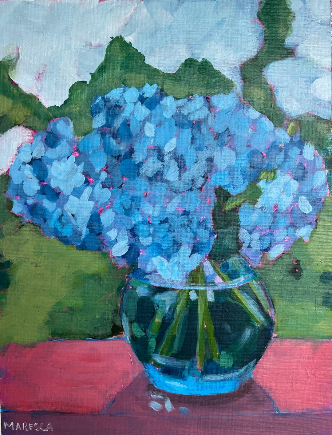 Original Painting-blue Hydrangeas 8 1/2 X 11 Acrylic Painting on Canvas ...