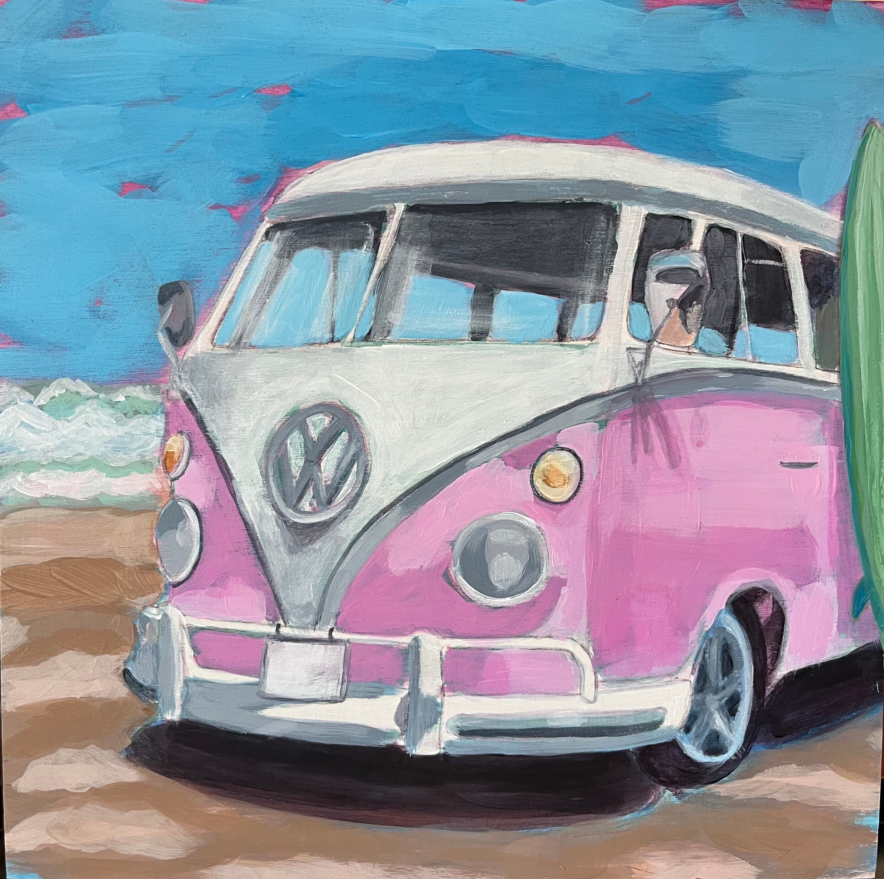 Pink VW Bus 10x10 Wood Cradle Board Acrylic Painting - Etsy