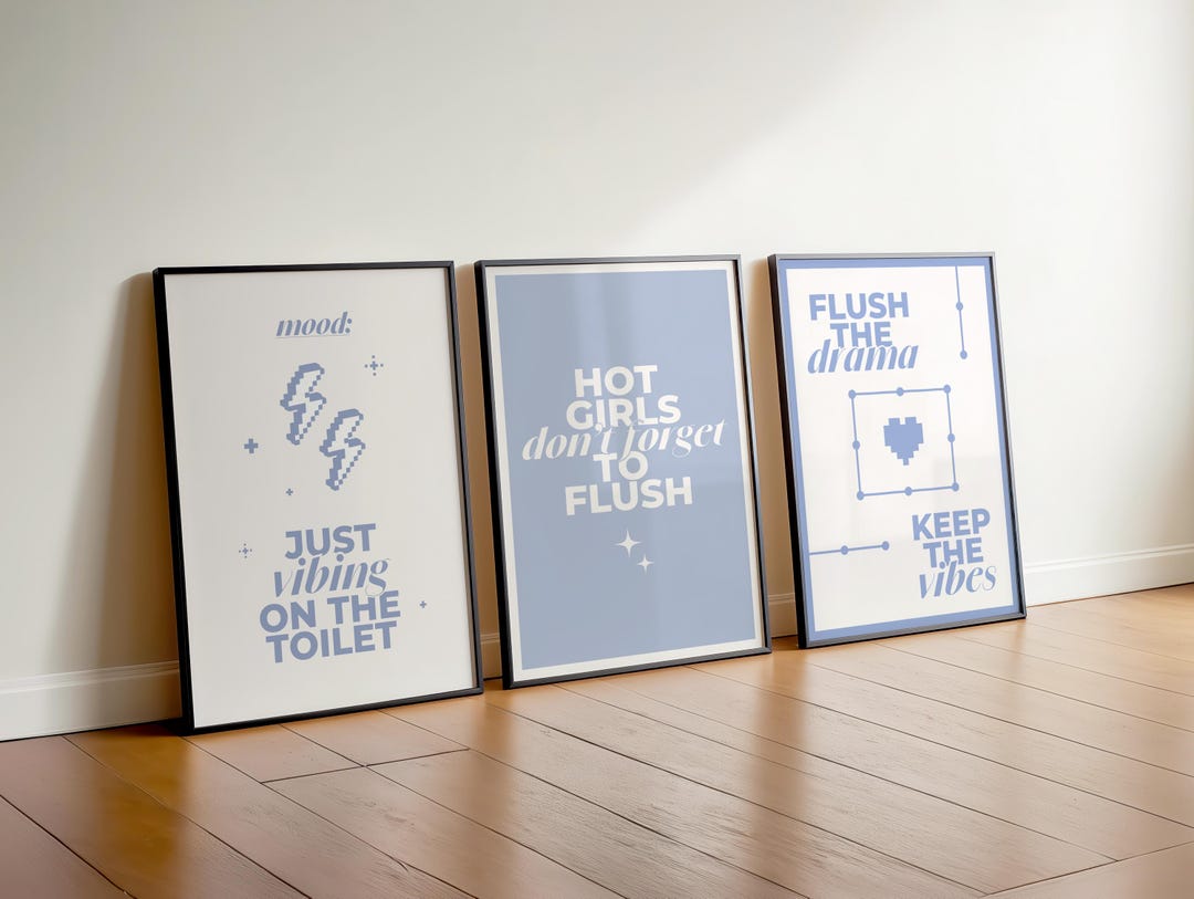 Set of 3 | Funny Bathroom Wall Art | Periwinkle Wall Art | Light Blue ...