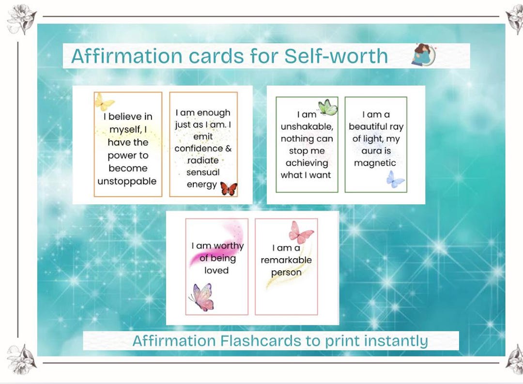 Affirmation Flashcards, Flashcards for Self-worth, Affirmation Card ...