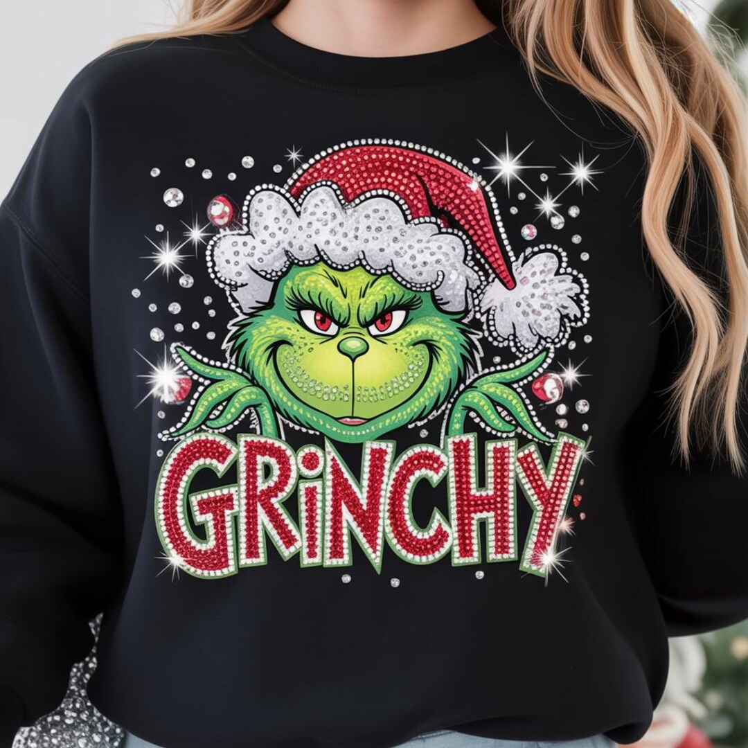 Grinchy Christmas PNG, Sparkly Rhinestone Hat Graphic, Festive Green ...