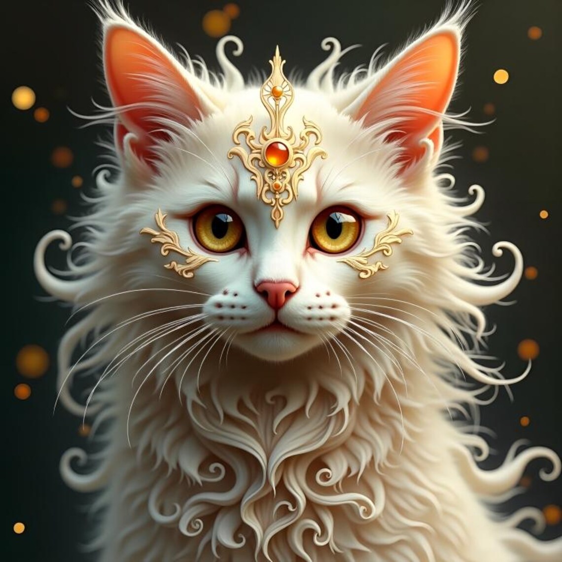 Mystical White Cat Art Print | Fantasy Cat Wall Art | Digital Art Print ...