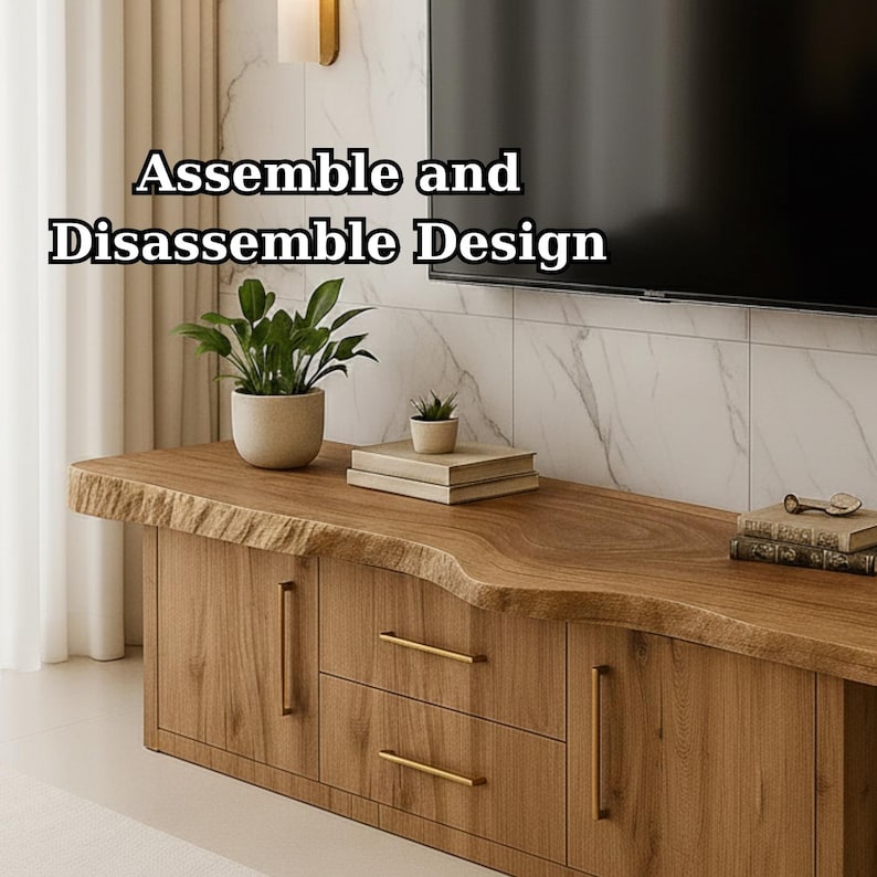 Handcrafted Solid Wood TV Stand – Rustic Natural Live Edge ...