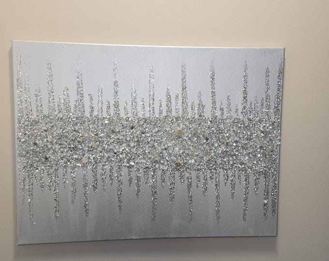 Silver and White Glitter and Crushed Glass Painting. in Epoxy Resin ...