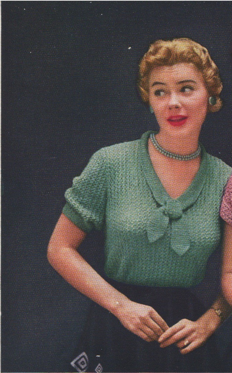 1950s Knit Sailor Sweater Digital Pattern Size 12 14 16 18 Tie Collar ...